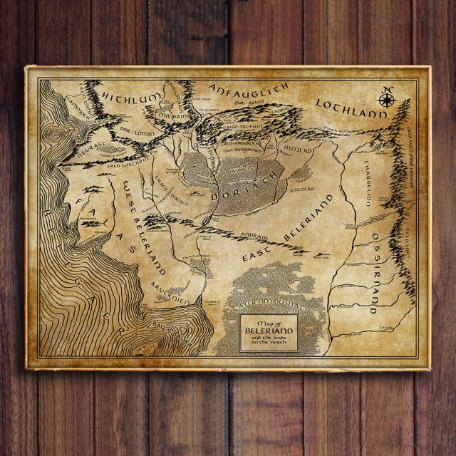 Lord of The Rings Vintage Middle Earth Beleriand Map and Lands To The North