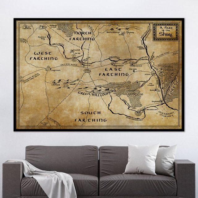 Lord of The Rings Vintage Middle Earth Shire Map